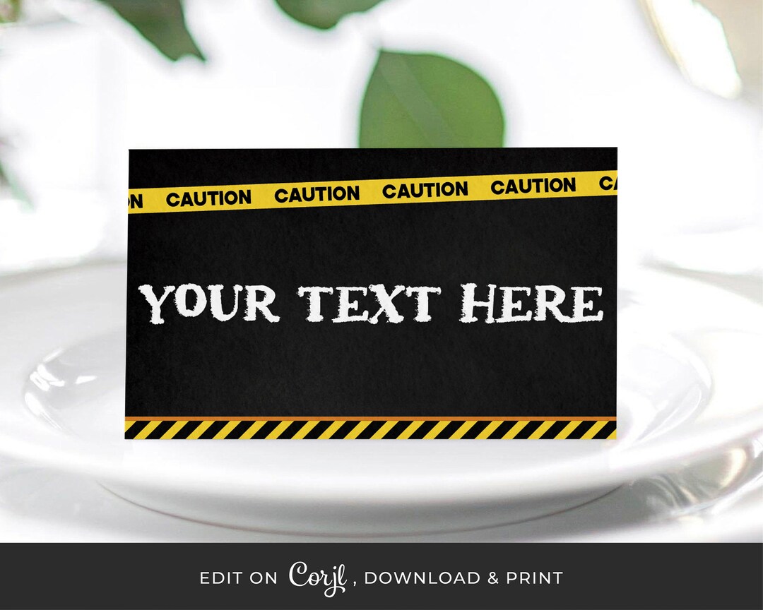 Construction Editable Food Label Birthday Party Place Card Construction ...