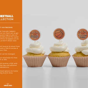 Baloncesto Editable Cupcake Toppers Cumpleaños Deportes Fiesta Favor ...