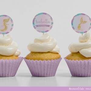 Mermaid Cute Editable Food Label Birthday Sea Place Card Gold Glitter ...