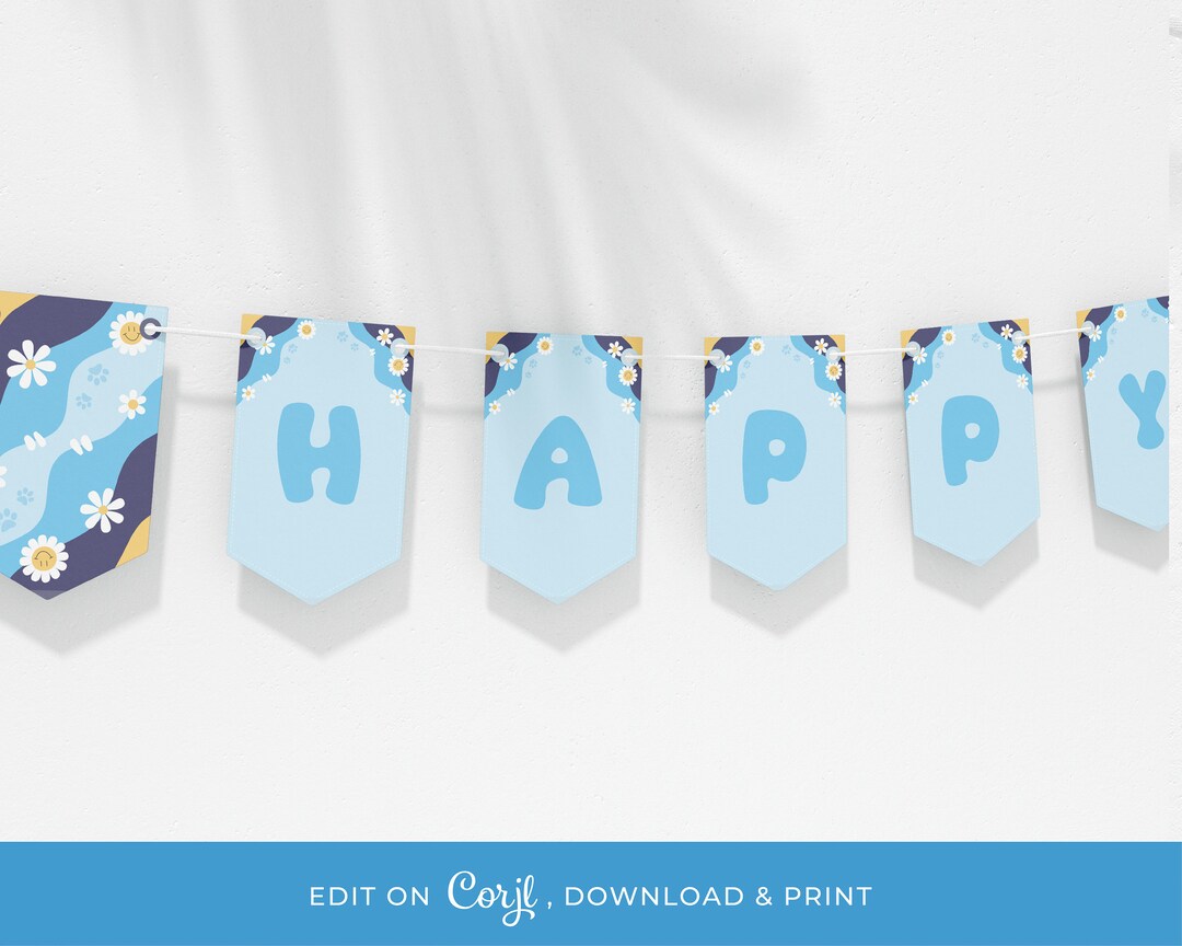Groovy Puppy Editable Happy Birthday Banner Dog Bunting Flags Party ...