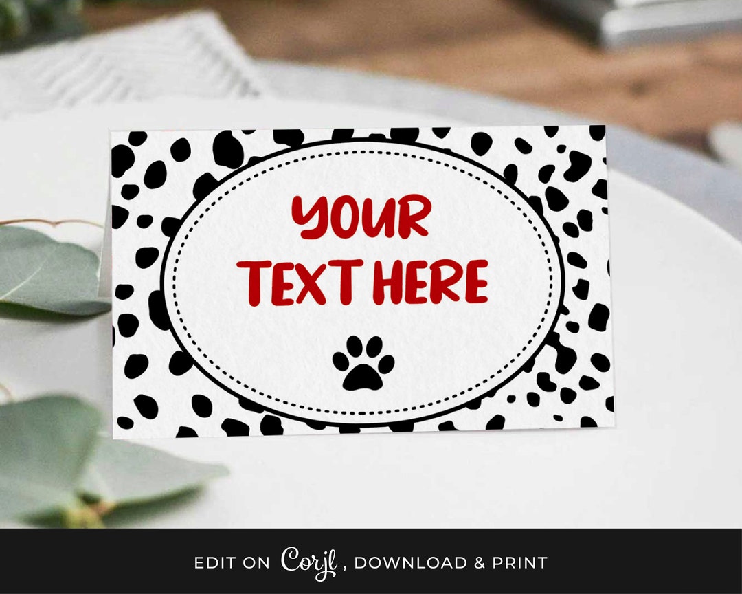 Dalmatian Spots Editable Food Label Birthday Place Card Puppy Dog Tent ...