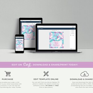 Mermaid Cute Editable Food Label Birthday Sea Place Card Gold Glitter ...