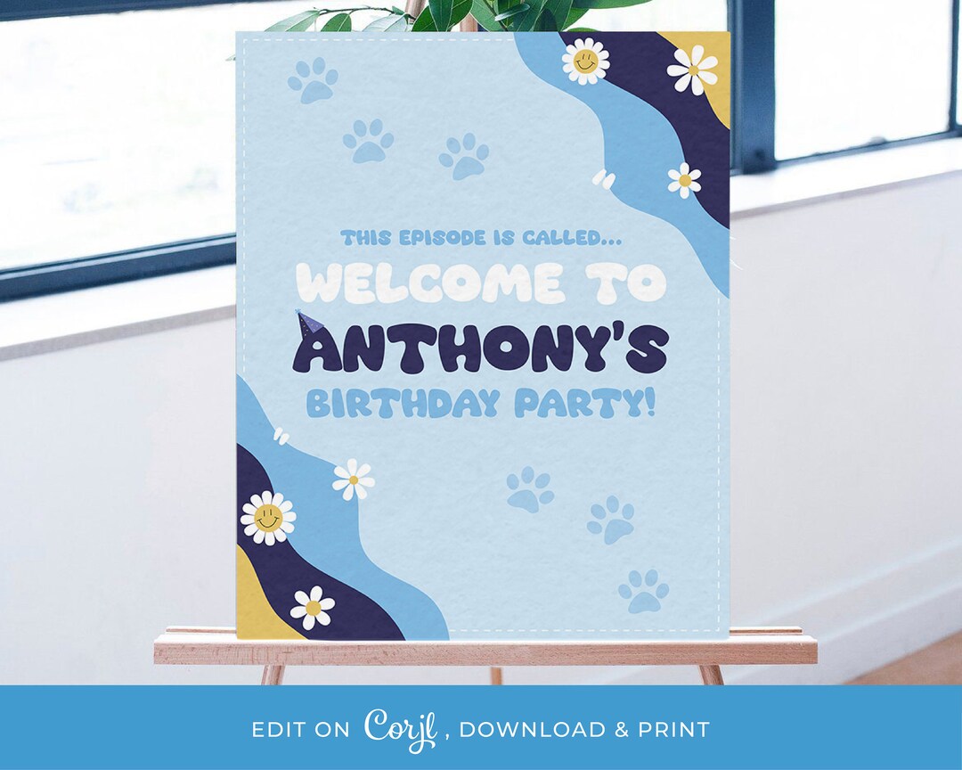 Groovy Puppy Editable Welcome Sign Birthday Dog Party Blue Puppy Show ...
