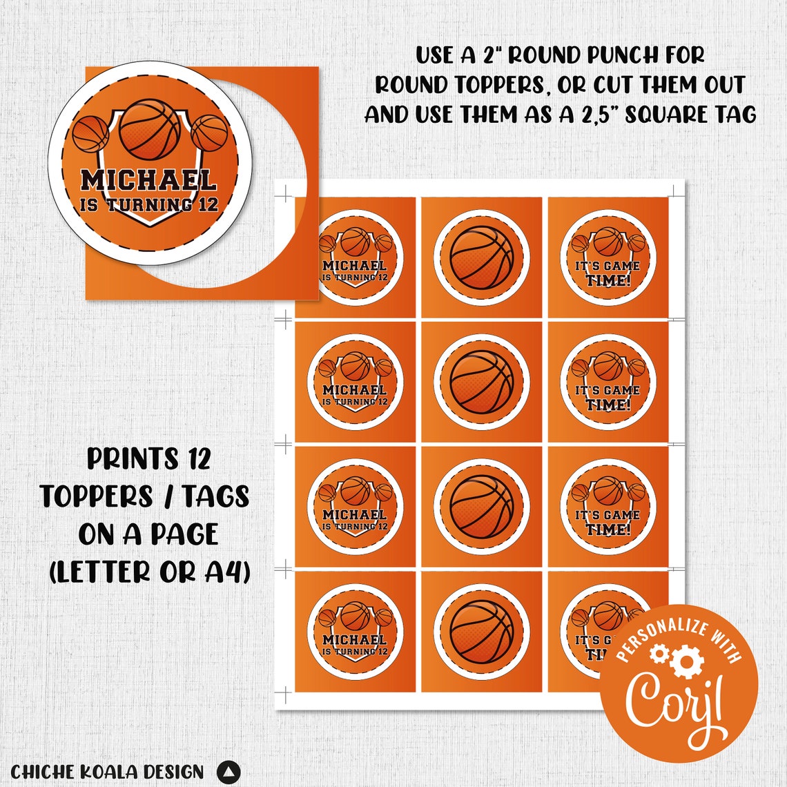 Baloncesto Editable Cupcake Toppers Birthday Sports Party - Etsy España