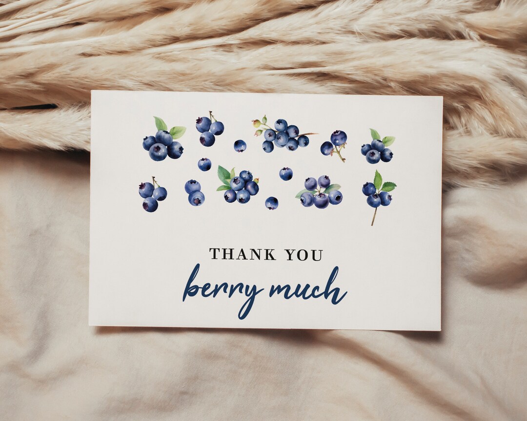 Berry Sweet Birthday Thank You Card Ready to Print Blueberry Flowers ...