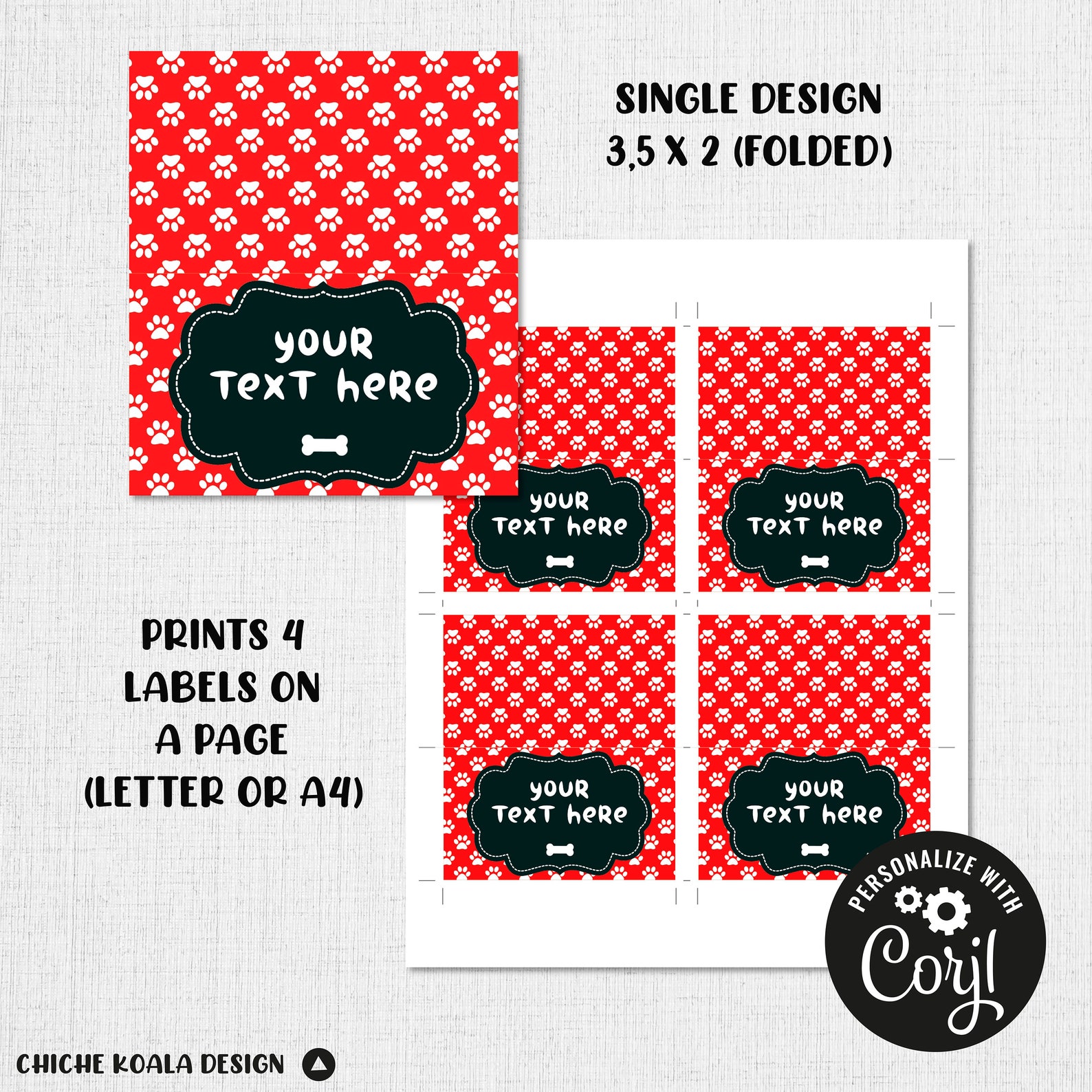 Dalmatian Red Editable Food Label Dalmatians Red Tent Card Dog | Etsy