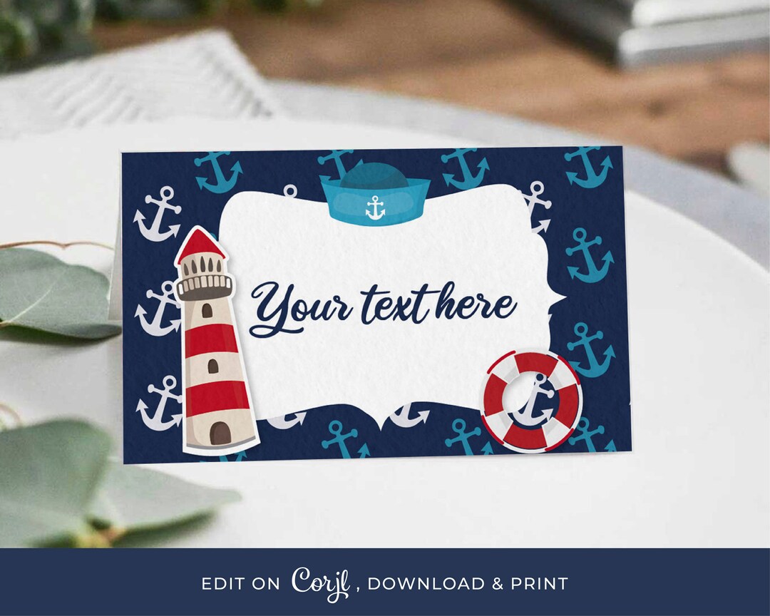 Nautical Editable Food Label Birthday Place Card Sea Party - Etsy