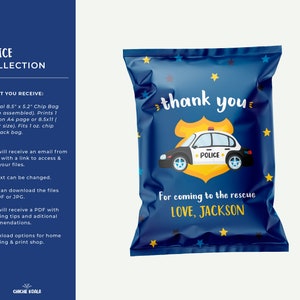 Police Editable Chip Bag Policeman Car Snack Bags Cops Favor - Etsy