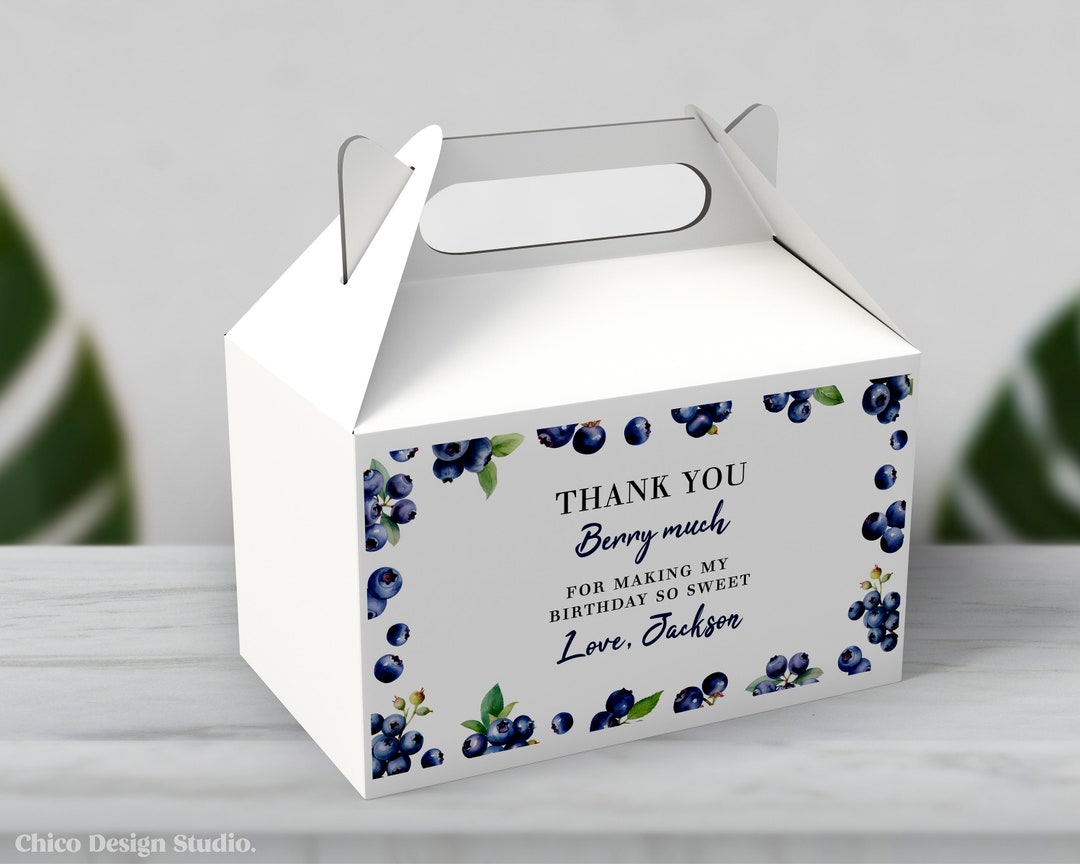 Berry Sweet Birthday Editable Gable Box Labels Blueberry Gift Box Label ...