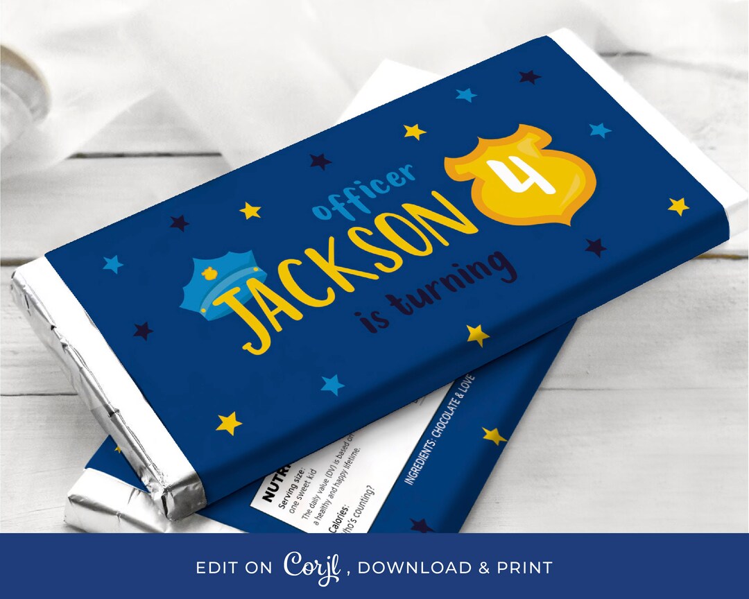 Police Editable Chocolate Wrapper Policeman Car Chocolate Bar Cops ...