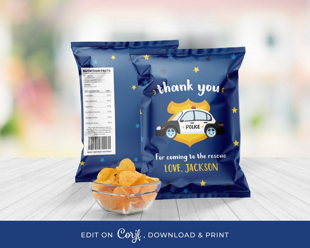 Police Editable Chip Bag Policeman Car Snack Bags Cops Favor - Etsy