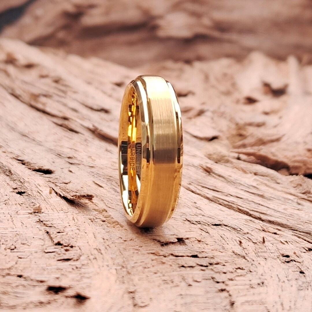 6mm 24k Gold Plated Tungsten Ring: Brushed Finish Wedding Band - Etsy