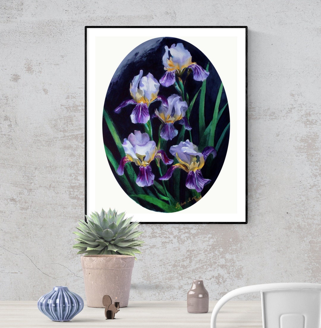 Purple Irises Watercolour Original Oval Painting - Etsy