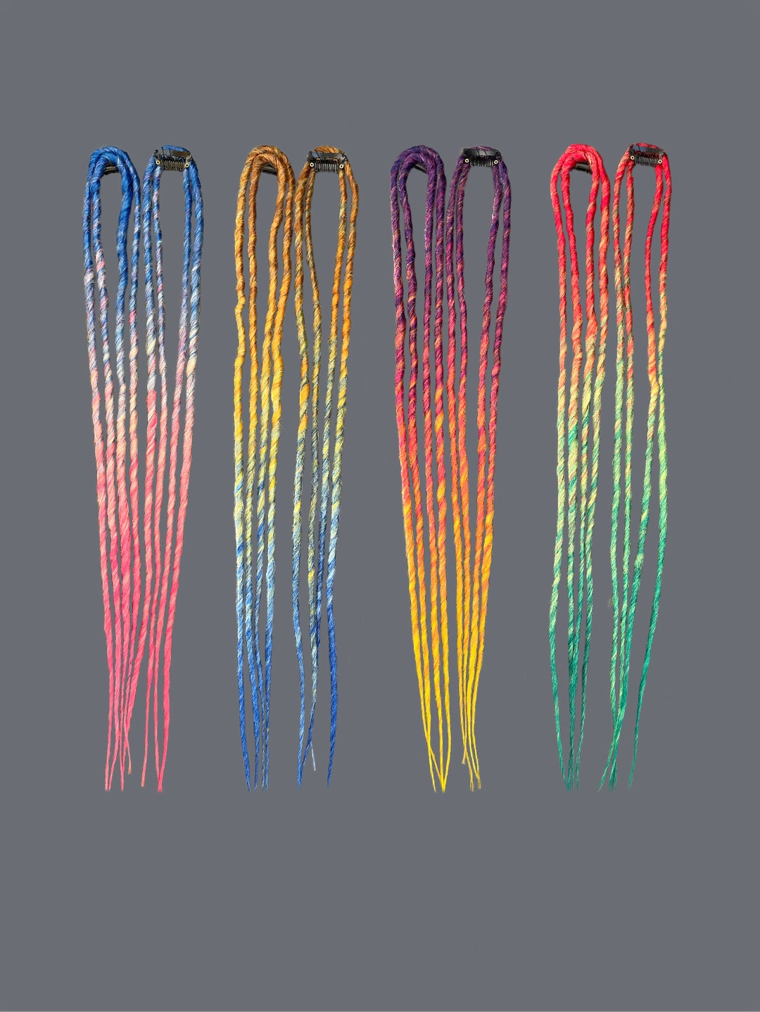 Rainbow Clips in Dreads, Synthetic Hair Extensions - Etsy