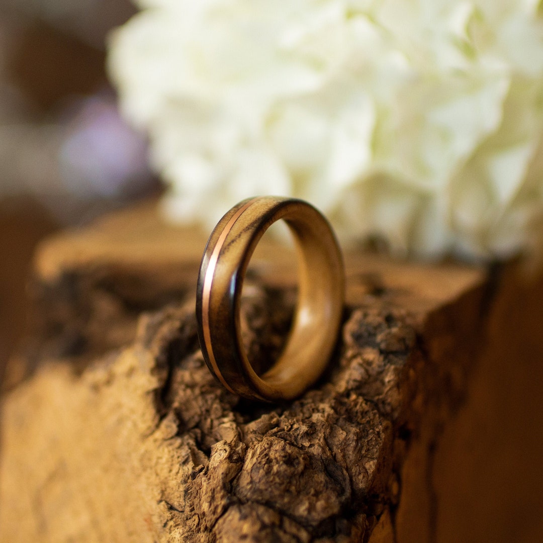 Scorched Ash Wood Ring, Copper Inlay Ring, Wood Wedding Ring Set - Etsy
