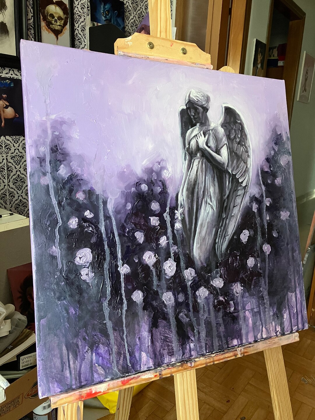 Original Oil Painting on Canvas 50x50cm, Weeping Angel, Angel Painting ...