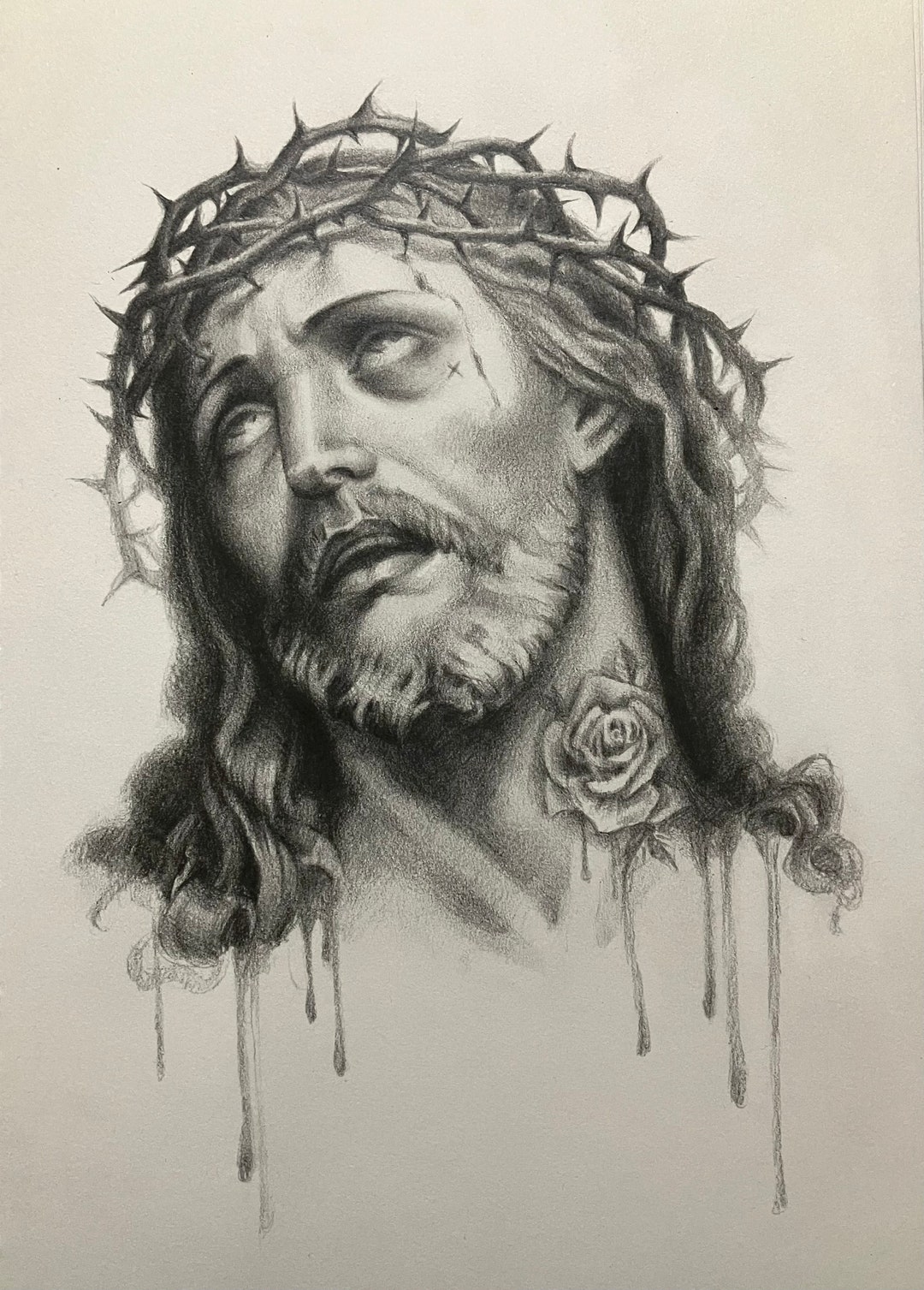 Original Jesus With Thorns Graphite Drawing, Pencil Drawing, Dark Art ...