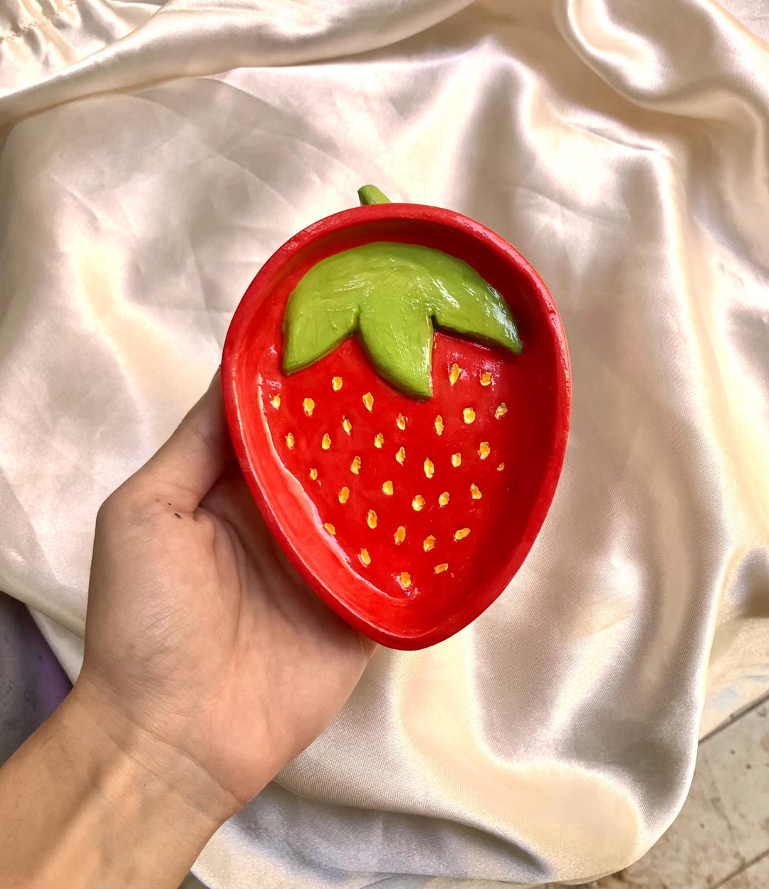 Clay Strawberry Trinket Dish, Handmade Pottery Air Dry Clay Cute Kawaii ...