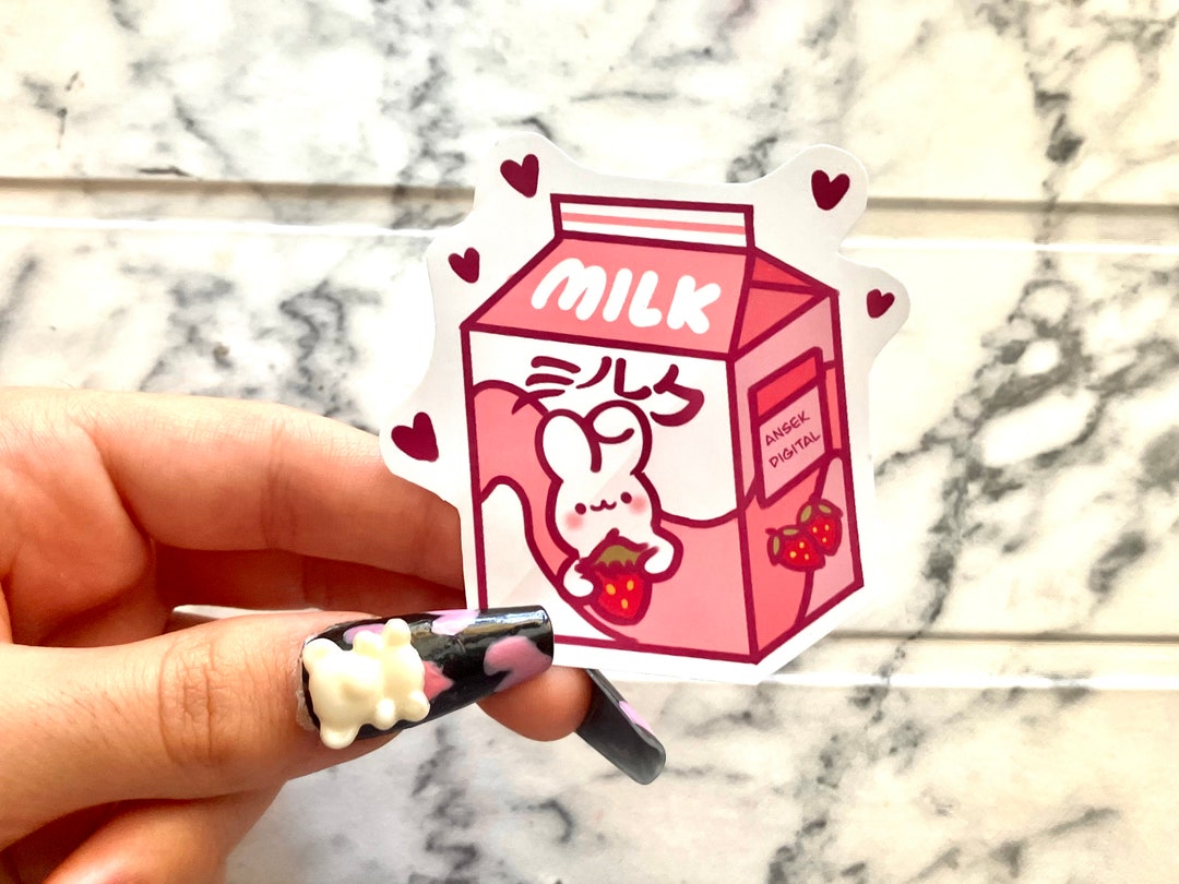 Kawaii Strawberry Milk Sticker, Pink Sticker, Cute Stickers, Kawaii ...