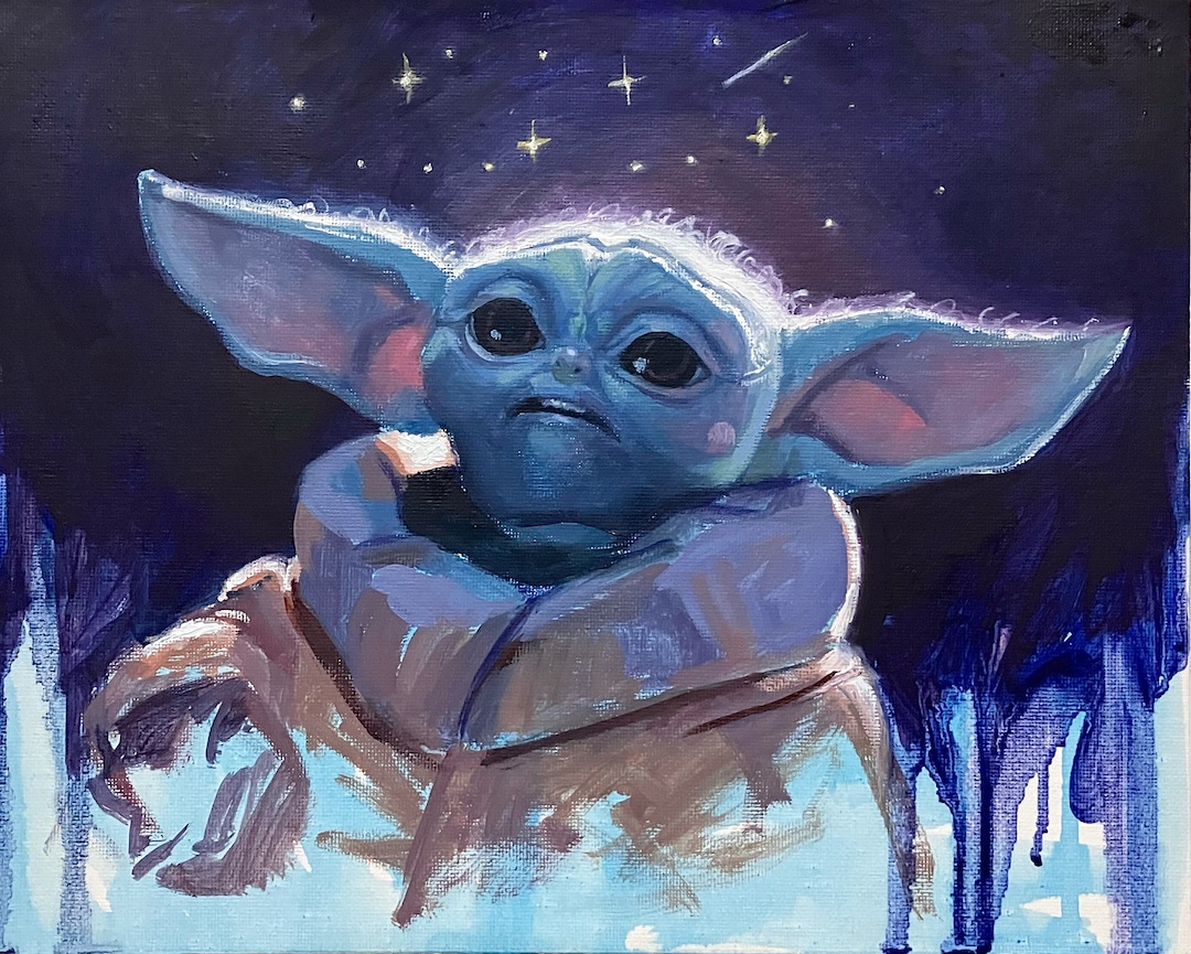 Baby Yoda Grogu Original Oil Painting 24x30cm, the Mandalorian Painting ...