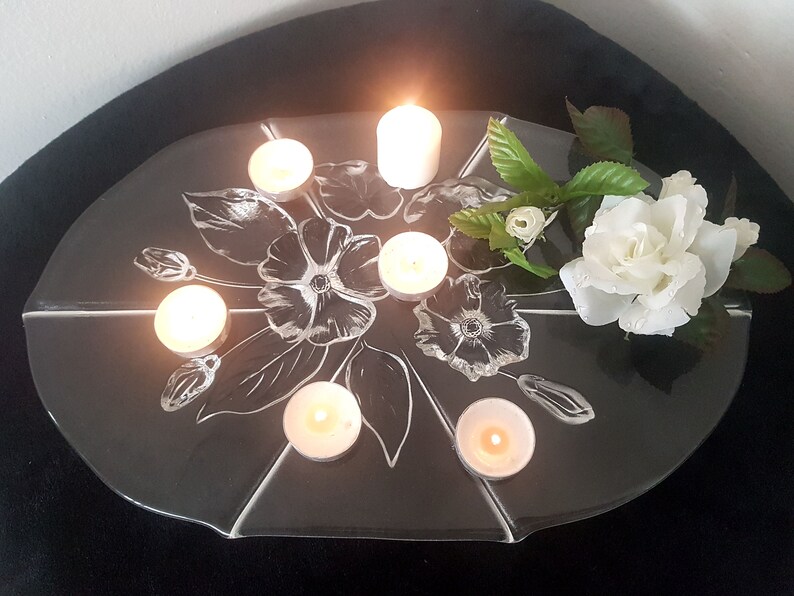 Vintage Glass Tray With Raised Roses Serving Bowl Platter Dish | Etsy