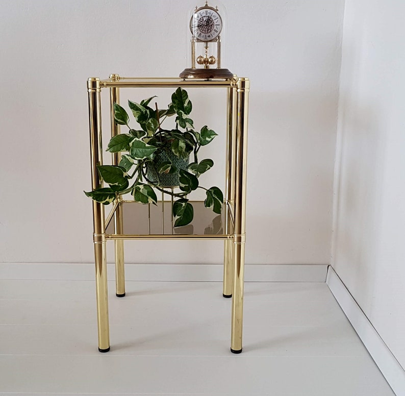 Vintage Hollywood Regency 80s Shelf Gold Brass 2 Smoked Glass - Etsy