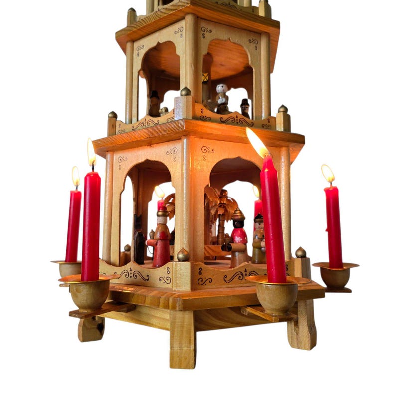 Vintage Big German Pyramid Handmade Wooden Figurines 5 Floors 67 Cm ...