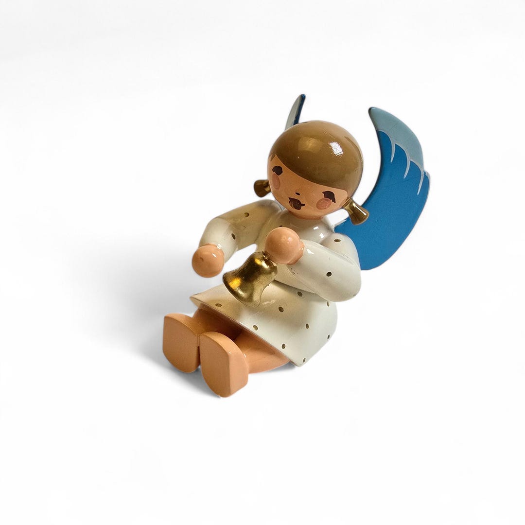 Vintage Erzgebirge Wooden Angel With Bell Figurine East Germany - Etsy