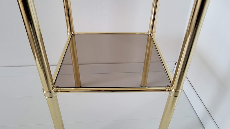 Vintage Hollywood Regency 80s Shelf Gold Brass 2 Smoked Glass MCM - Etsy