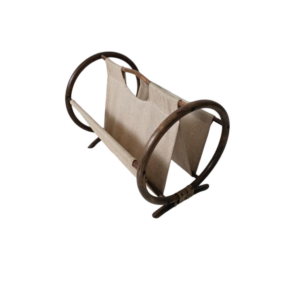 Vintage Mid-century Elegant Magazine Stand in Rattan and Linen - Etsy