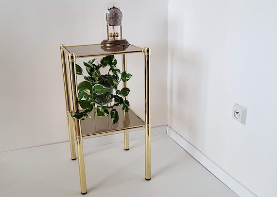 Vintage Hollywood Regency 80s Shelf Gold Brass 2 Smoked Glass | Etsy