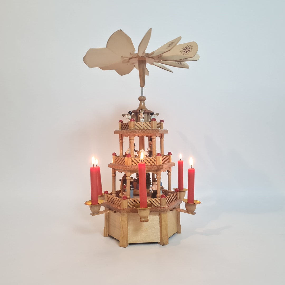 Vintage Table German Music Pyramid With Handmade Wooden Figurines ...