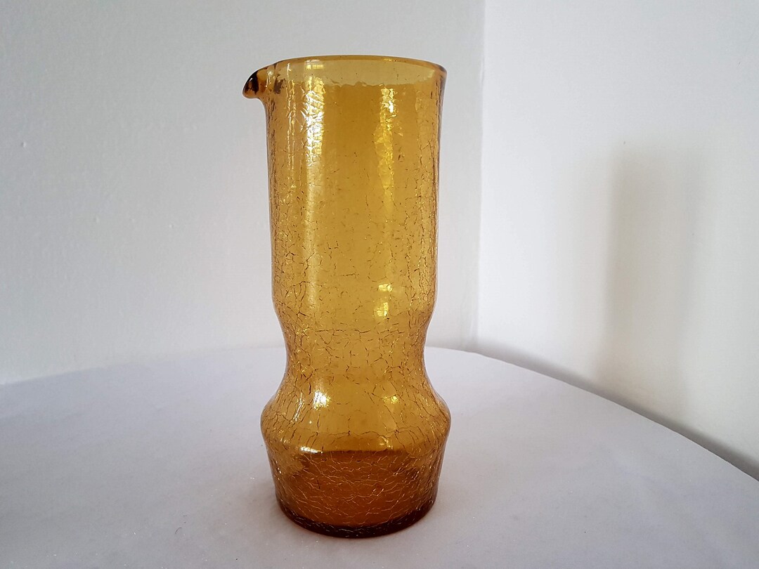 Delicious Vintage Bohemian Amber Cracked Glass Jug/vase Czechoslovakia ...