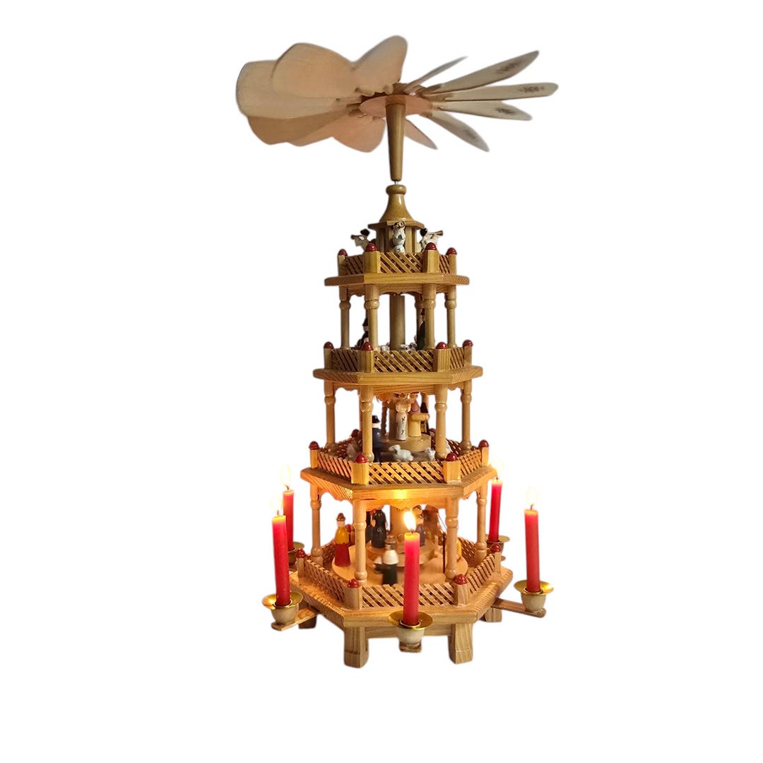 Vintage Big German Pyramid Handmade Wooden Figurines 4 Floors 56 Cm ...