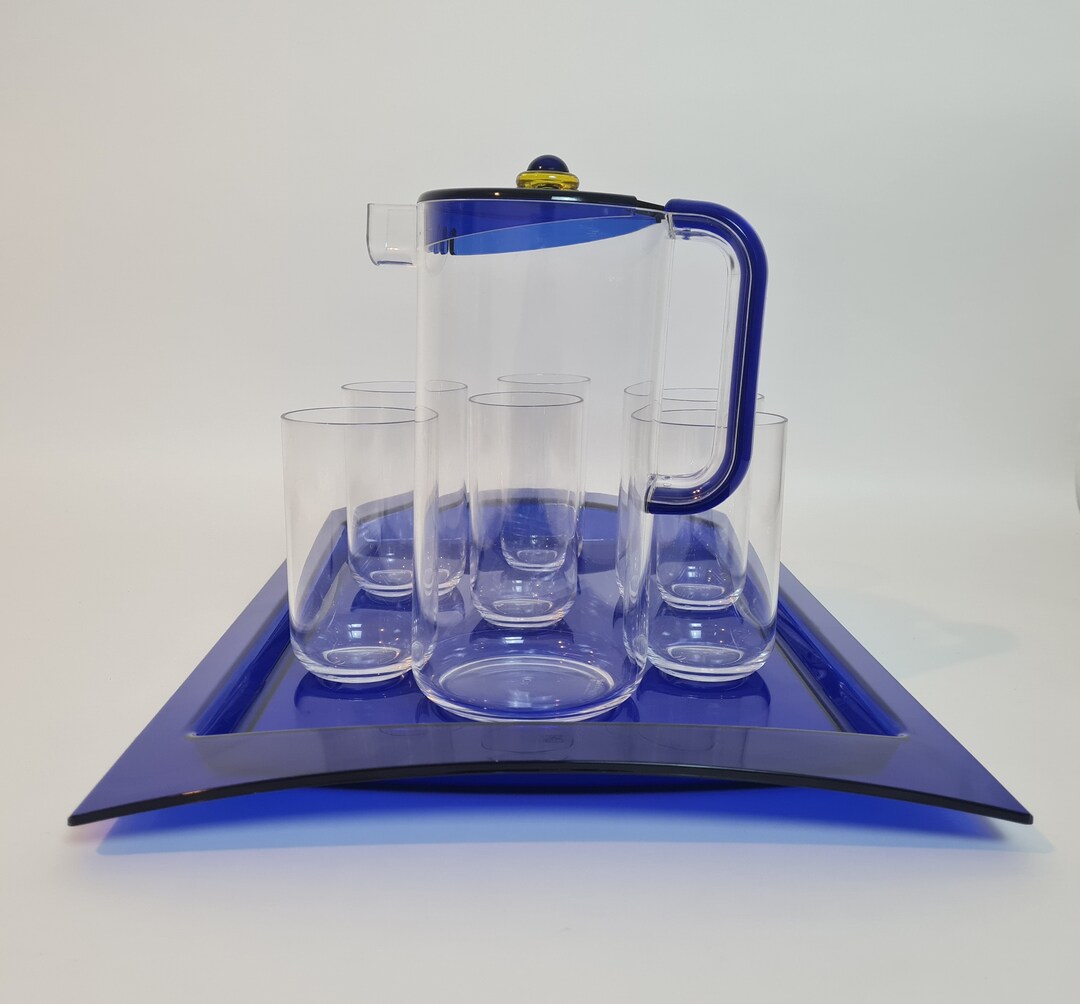 Vintage Memphis Milano Style Set of Water Jug With 6 Glasses and Tray ...
