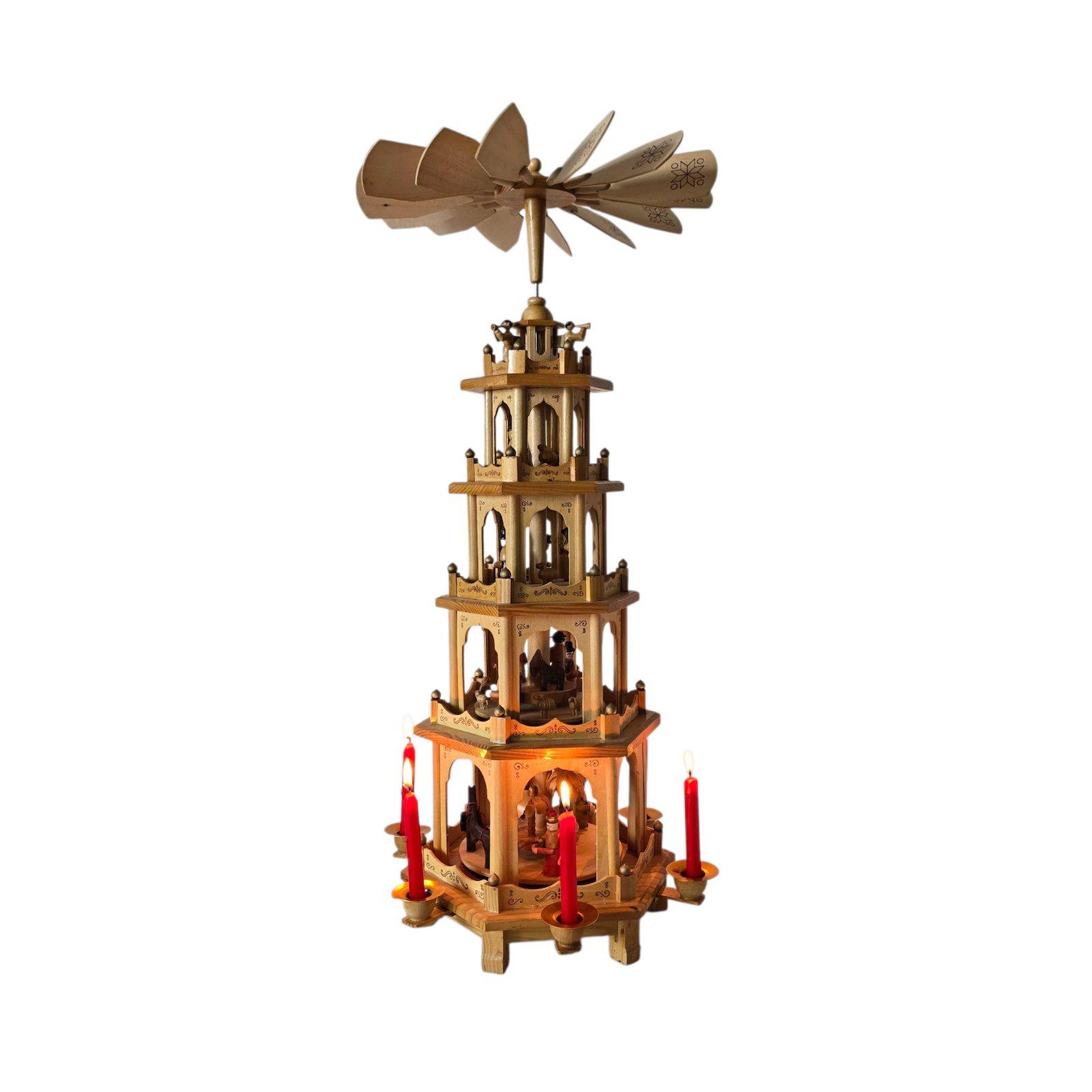 Vintage Big German Pyramid Handmade Wooden Figurines 5 Floors 67 Cm ...