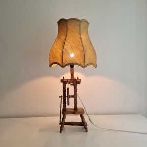 Vintage Big Wooden Spinning Wheel Desk Lamp 70s - Etsy
