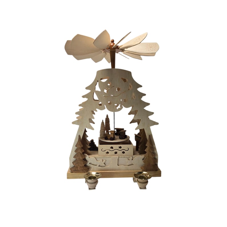 Vintage Table German Pyramid With Handmade Wooden Figurines Design Pyramid for 4 Candles in ...