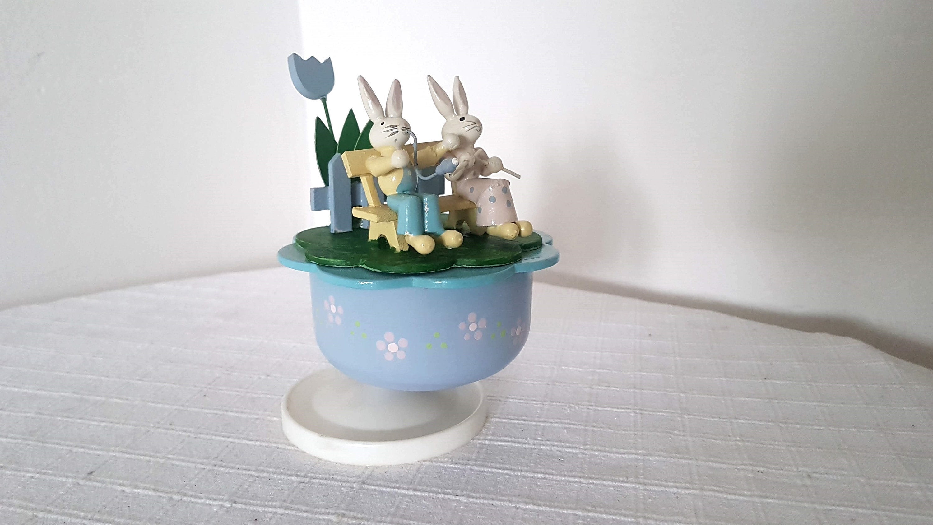 Vintage a Pair of Easter Bunnies on a Spinning Music Box | Etsy