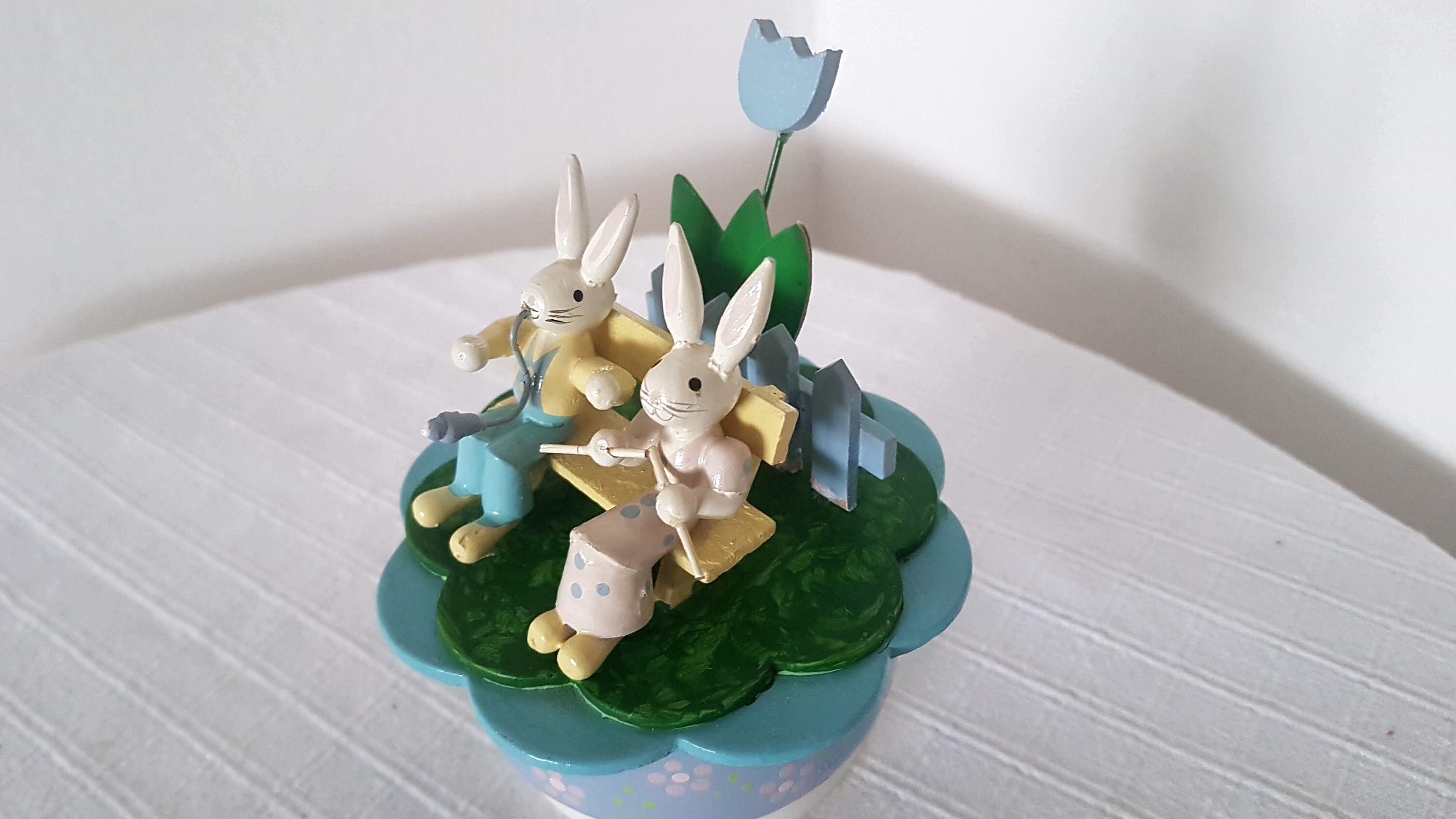 Vintage a Pair of Easter Bunnies on a Spinning Music Box | Etsy