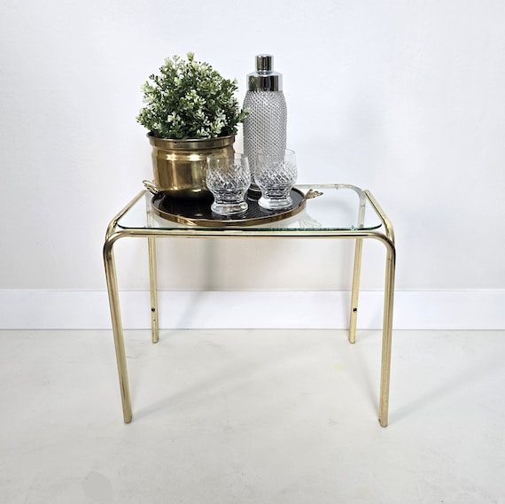 Vintage Mid Century Modern Brass and Clear Glass Table Etsy