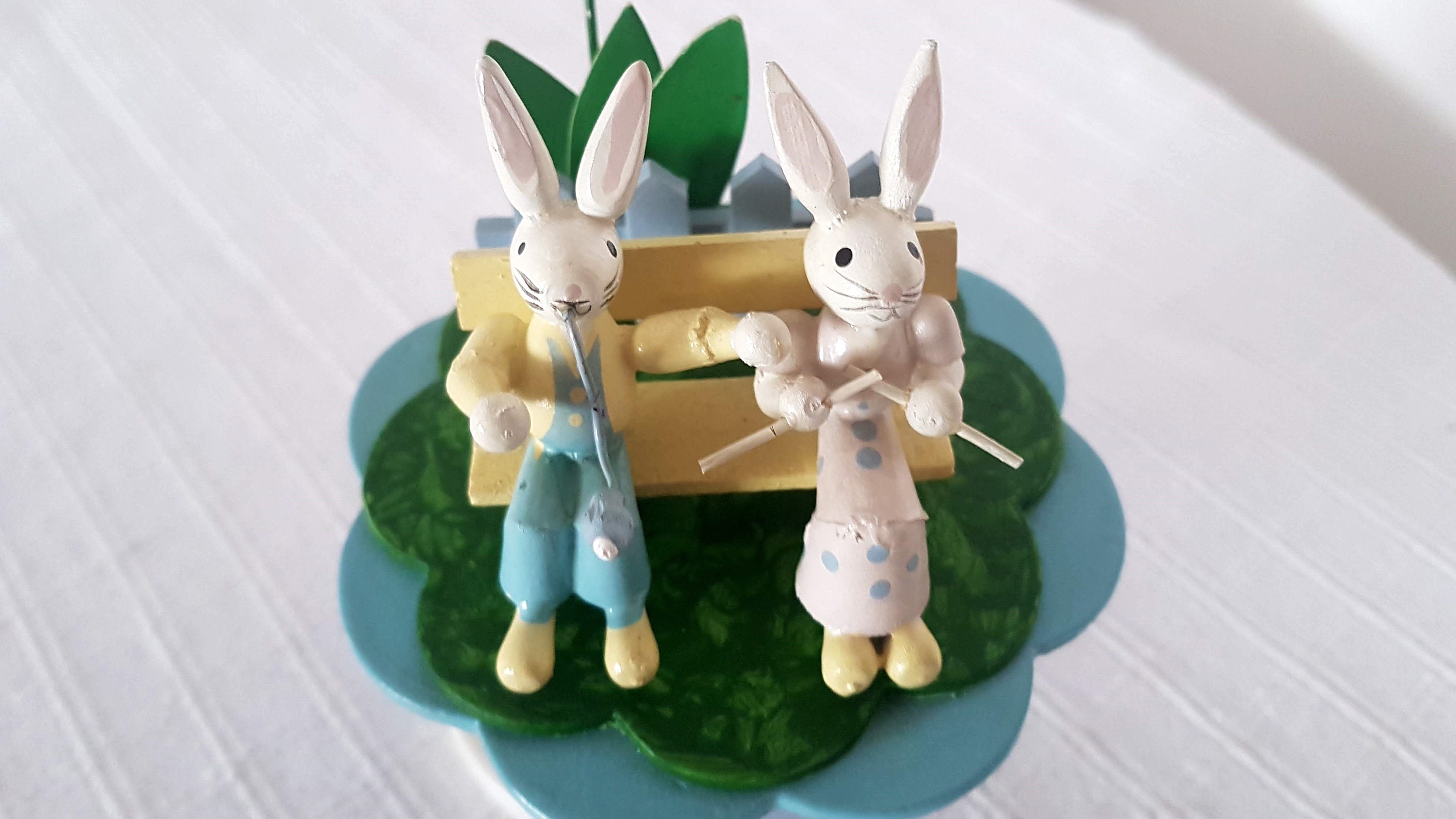 Vintage a Pair of Easter Bunnies on a Spinning Music Box German Wooden ...