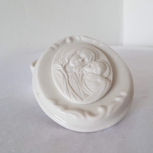 Vintage Ceramic Oval Box Madonna Religious Keepsake Box, Religious Box ...