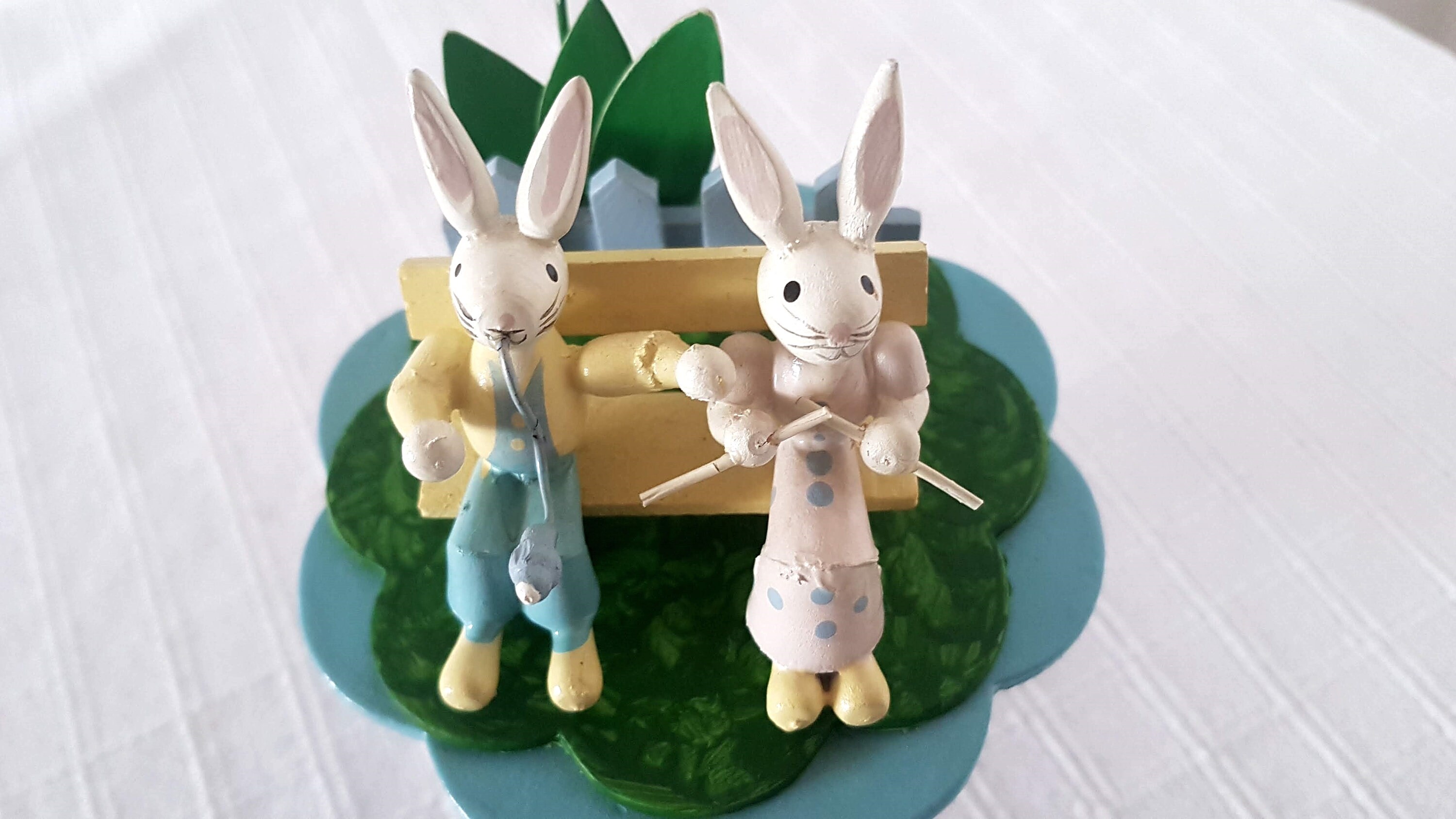 Vintage a Pair of Easter Bunnies on a Spinning Music Box German Wooden ...