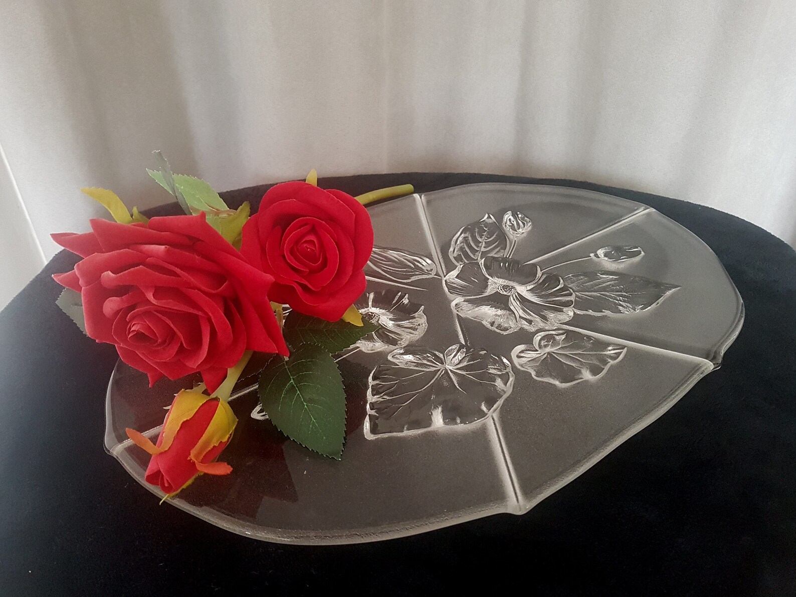 Vintage Glass Tray With Raised Roses Serving Bowl Platter Dish | Etsy
