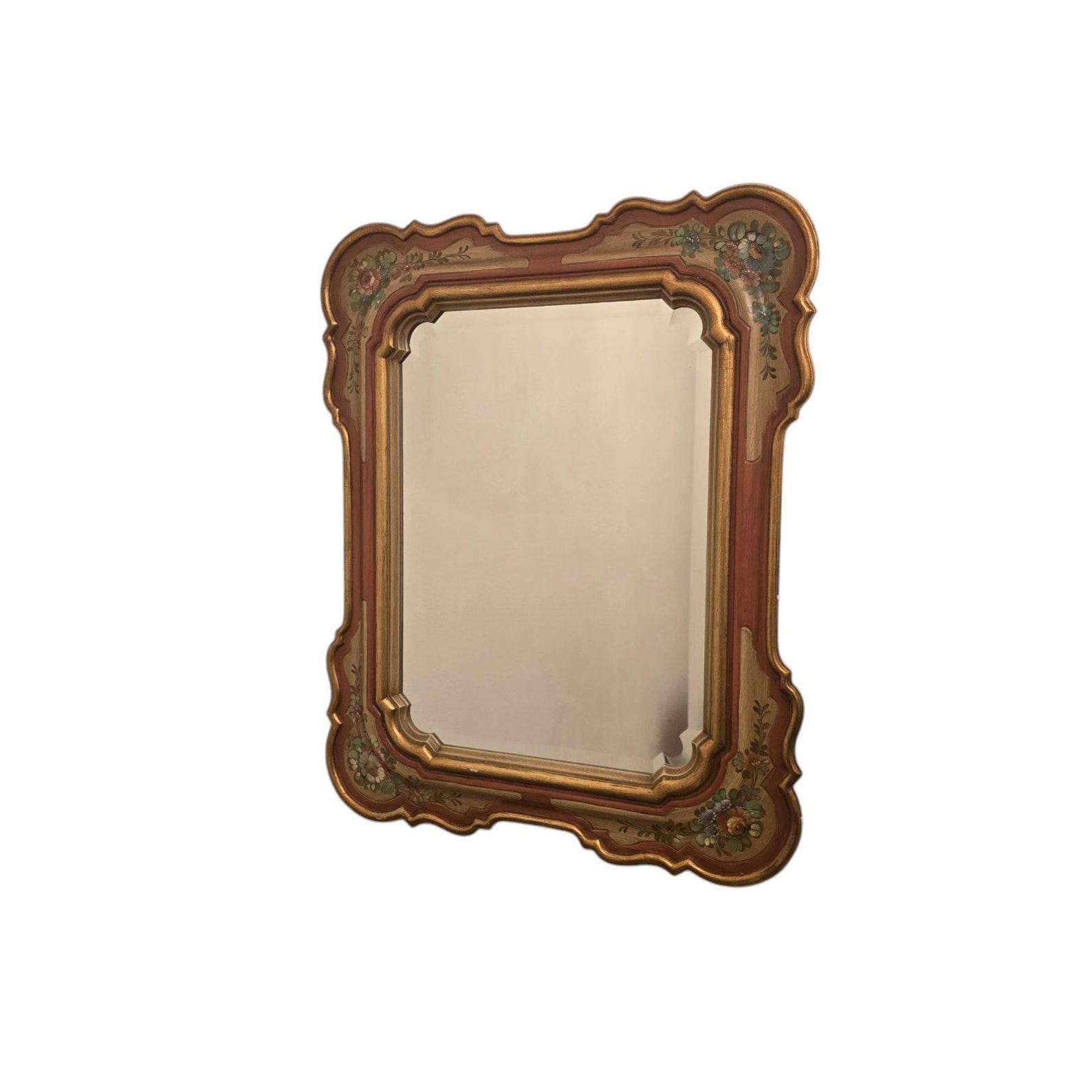 Vintage Venetian Wall Mirror, Hand-painted Floral Wood Frame, Made in ...