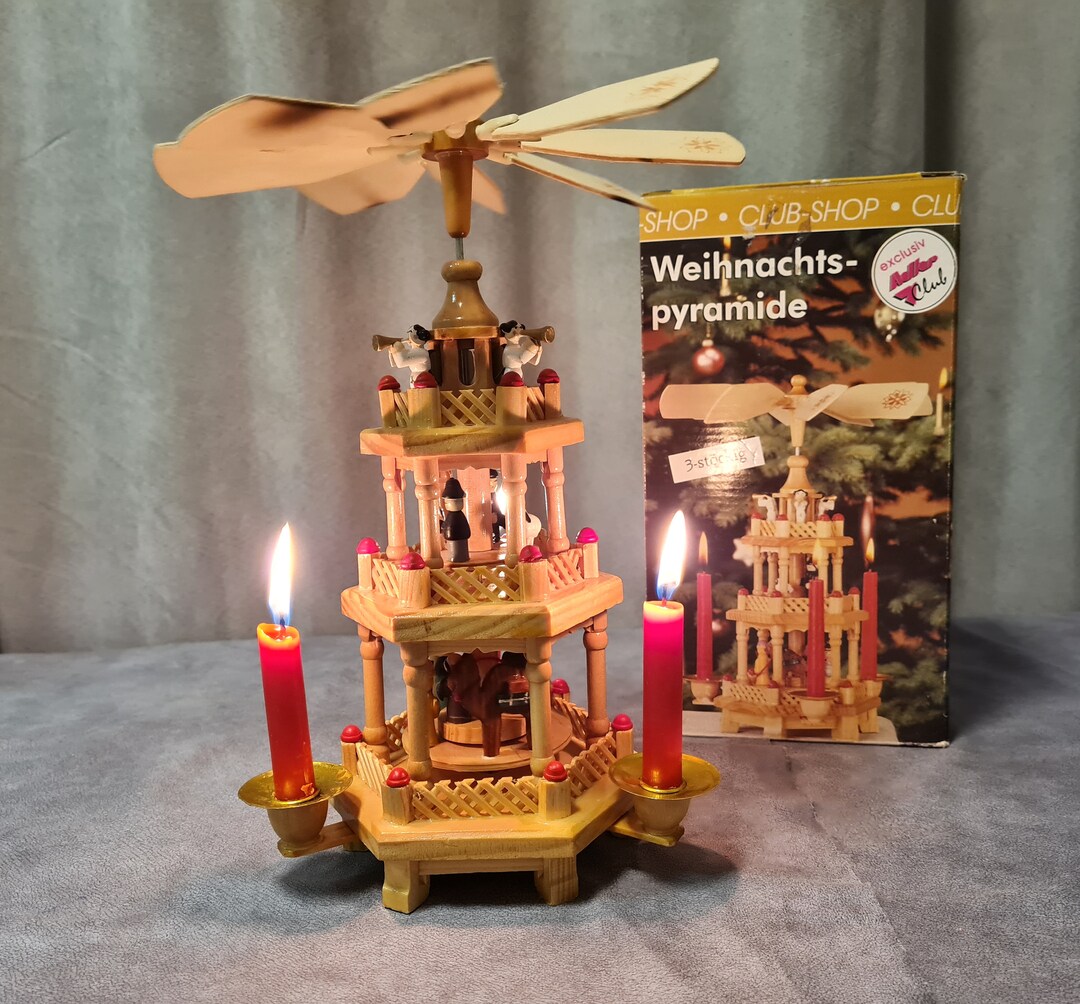 Vintage Small German Pyramid Handmade Wooden Figurines for 3x Candles ...