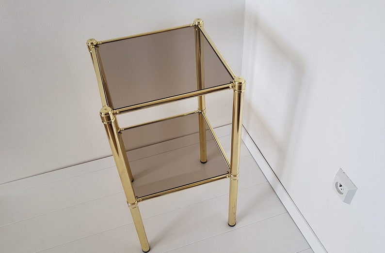 Vintage Hollywood Regency 80s Shelf Gold Brass 2 Smoked Glass - Etsy