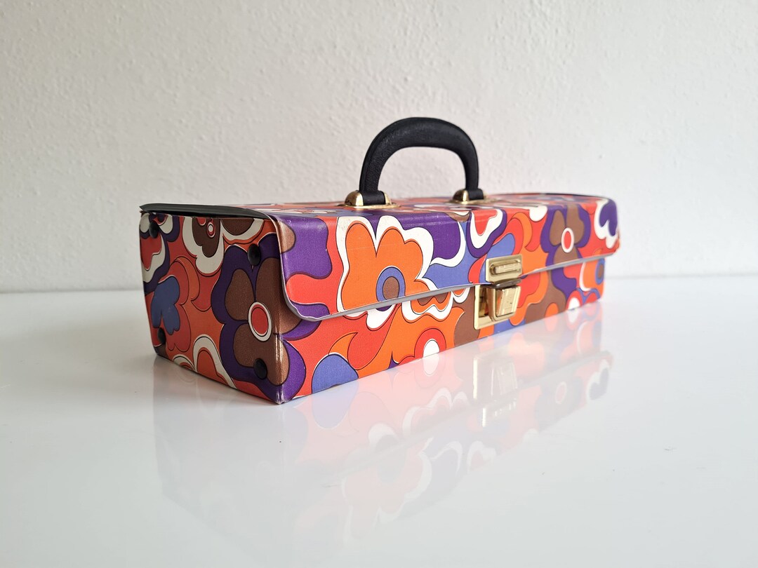 Vintage Small Retro Oilcloth Suitcase in Flower Printed Vanity Case ...