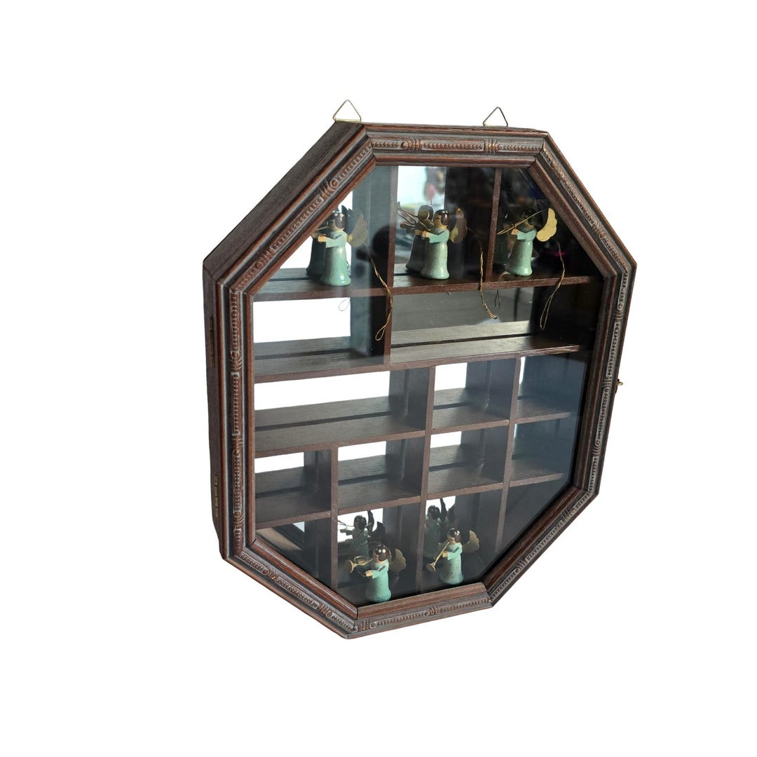 Vintage Wooden Display Cabinet, Mirrored Miniature Collector Shelf - Etsy